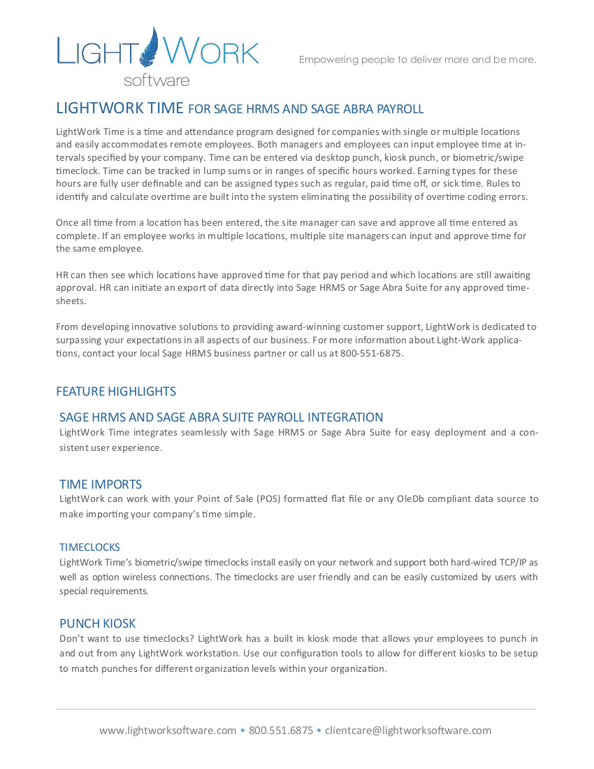LightWork HR Management Software - Support - Pricing - Demo